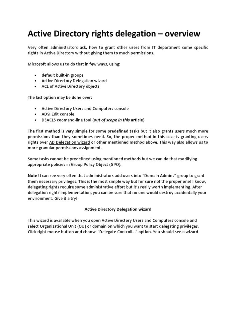 Active Directory Rights Delegation - Overview | PDF | Active Directory | Command Line Interface