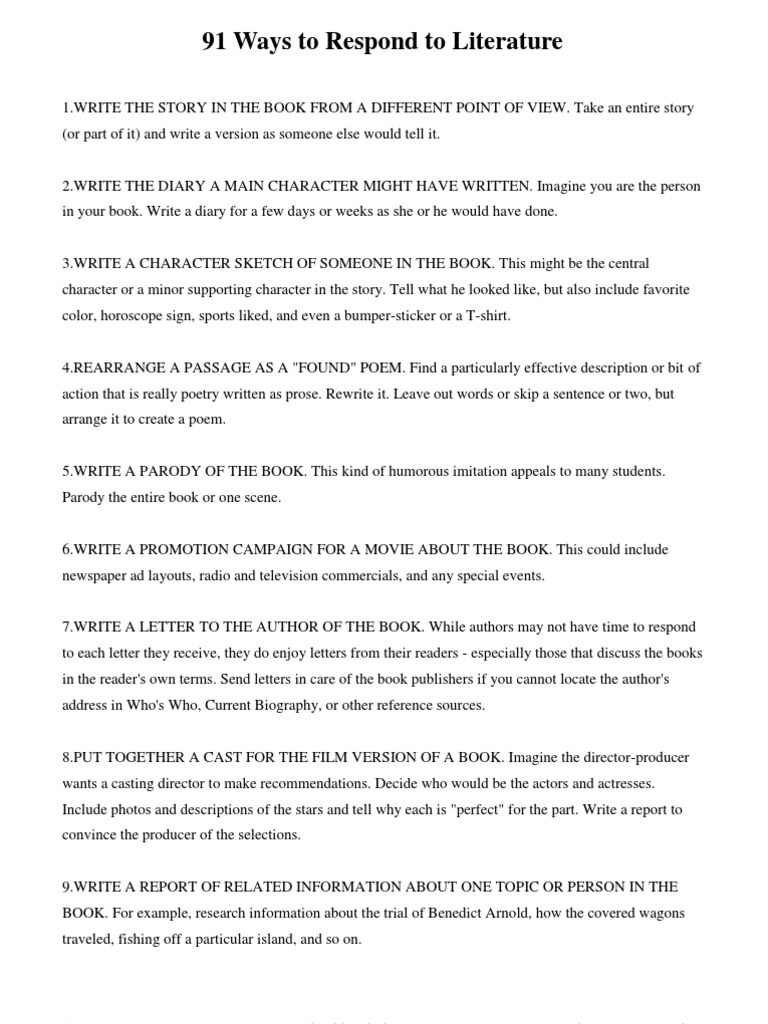 91 Ways To Respond To Literature | PDF | Puppets | Television Programs