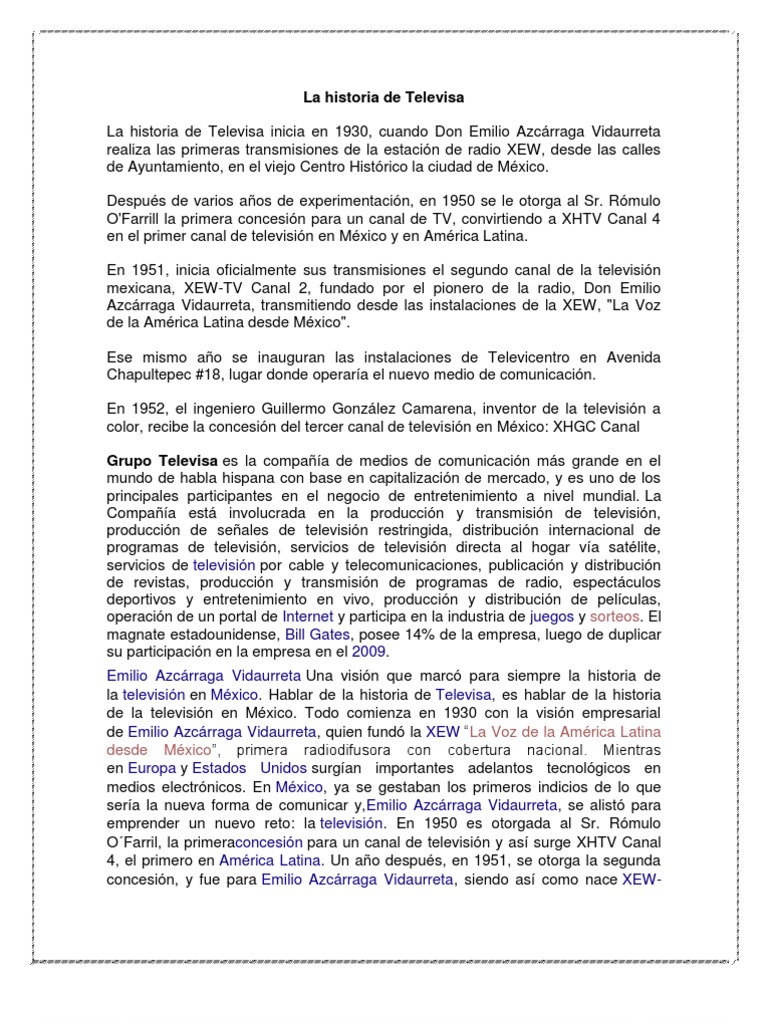 Historia de Televisa: Orígenes y Crecimiento | PDF | Televisión ...