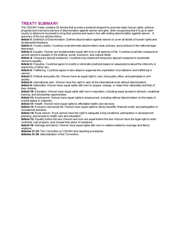 Cedaw Summary | Convention On The Elimination Of All Forms Of ...