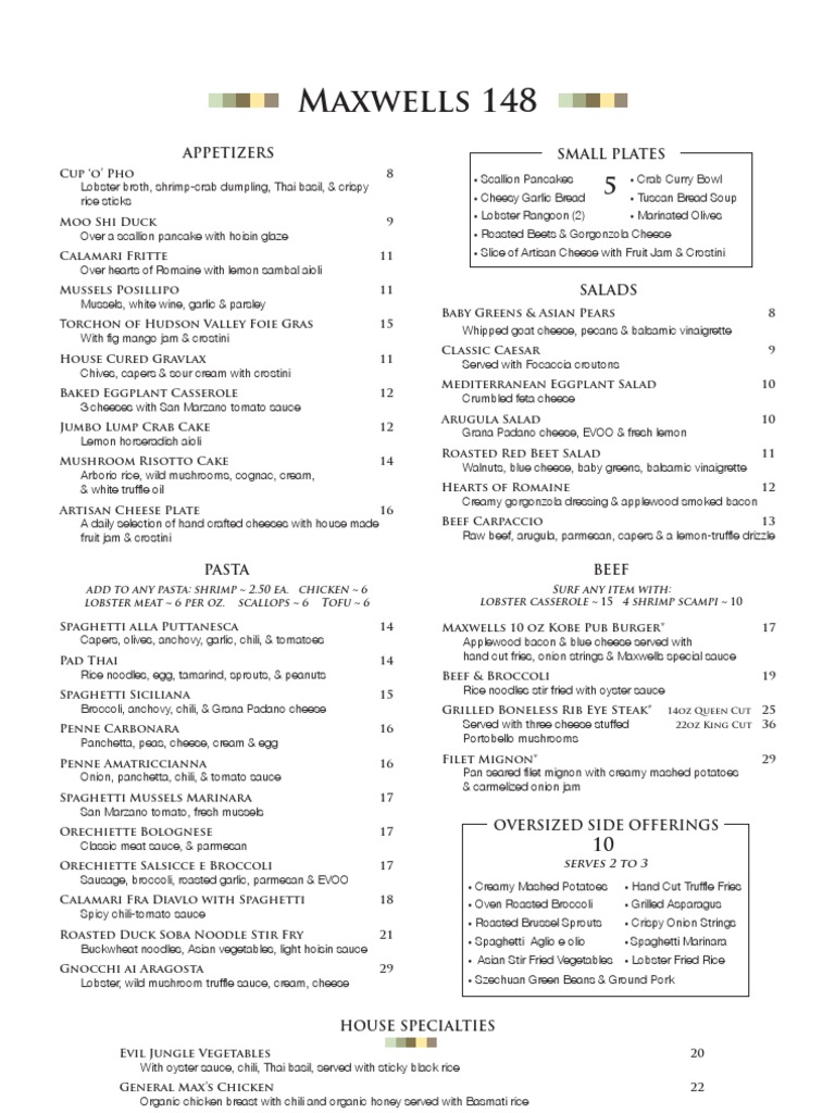 Dinner Menu - Maxwells 148 - Natick, MA | Download Free PDF | Tomato ...