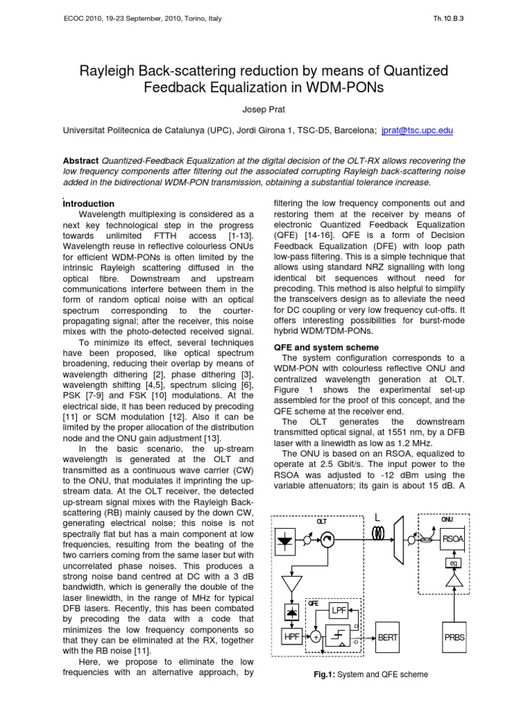 Rayleigh Back-Scattering Reduction by Means of Quantized Feedback ...