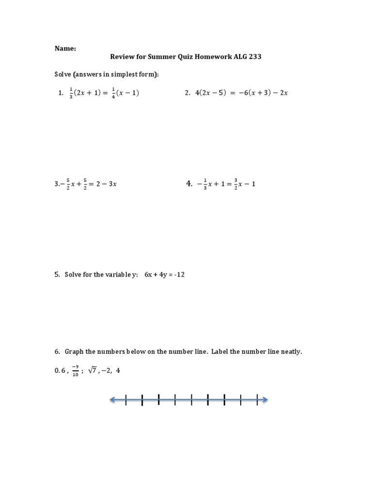 Summer Quiz Homework ALG 233 Solutions | PDF