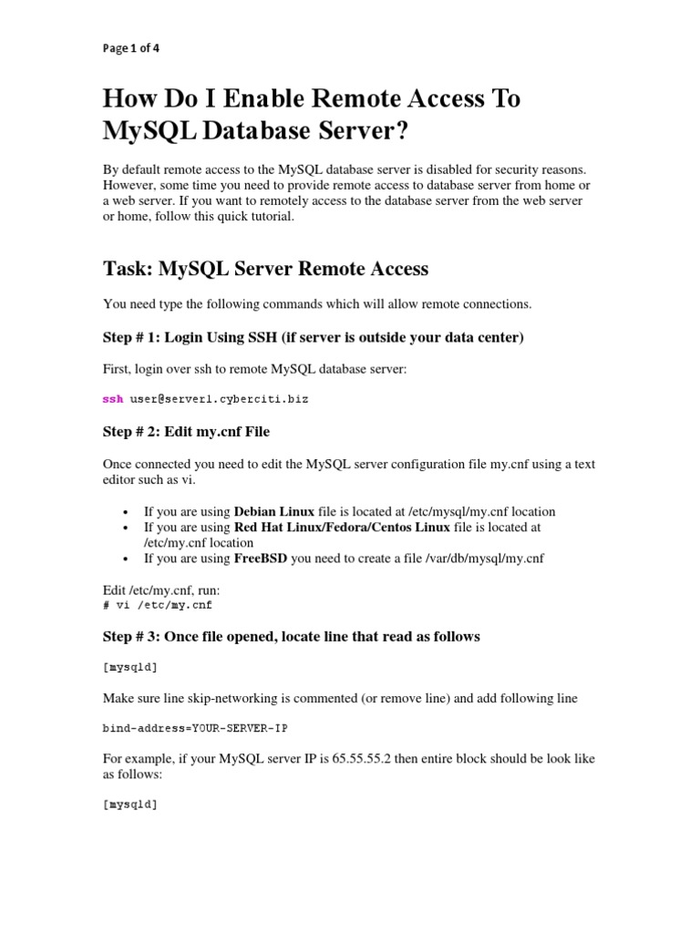 How To EnableRemoteAccessToMySQLServer (Scribe) | PDF | My Sql | Server ...