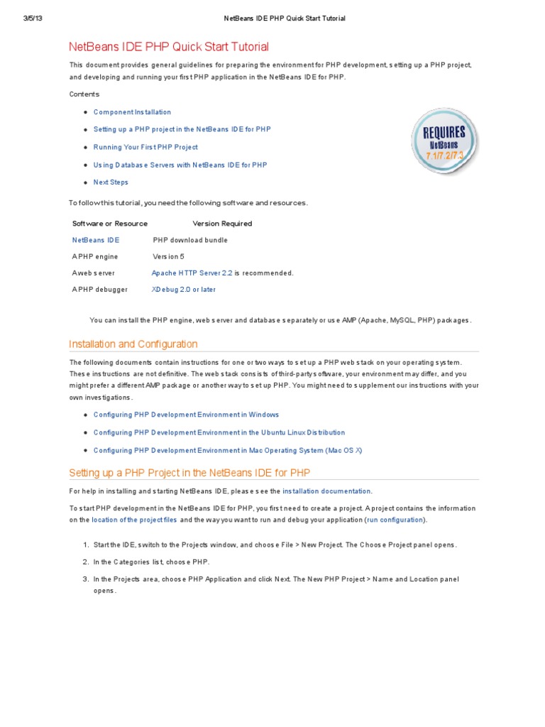 NetBeans IDE PHP Quick Start Tutorial | PDF | Net Beans | Applications ...