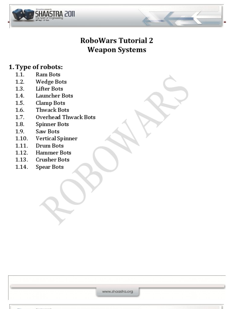 RoboWars Weapon Systems Guide | PDF | Equipment | Tools