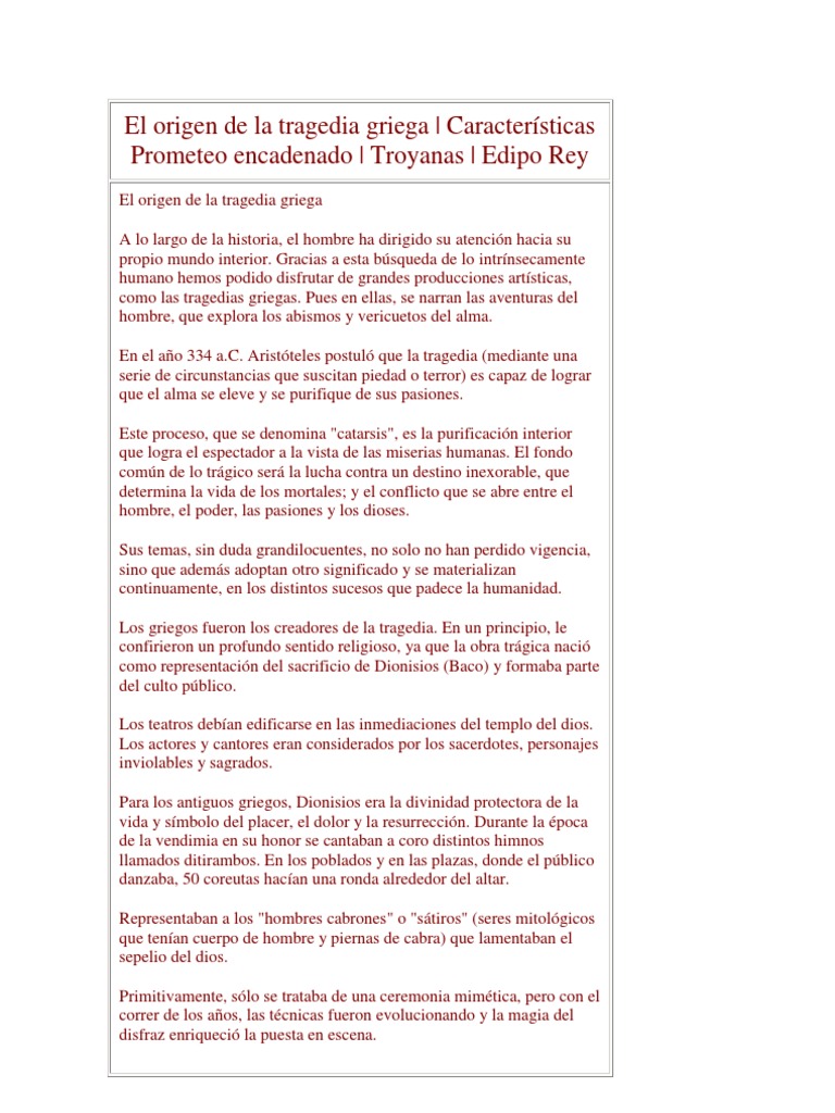 El Origen de La Tragedia Griega | PDF | Tragedia griega | Eurípides