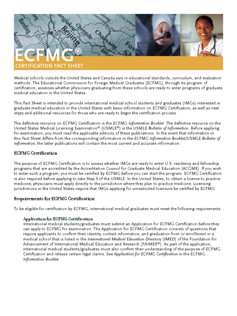 ECFMG Certification Fact Sheet | PDF | United States Medical Licensing ...