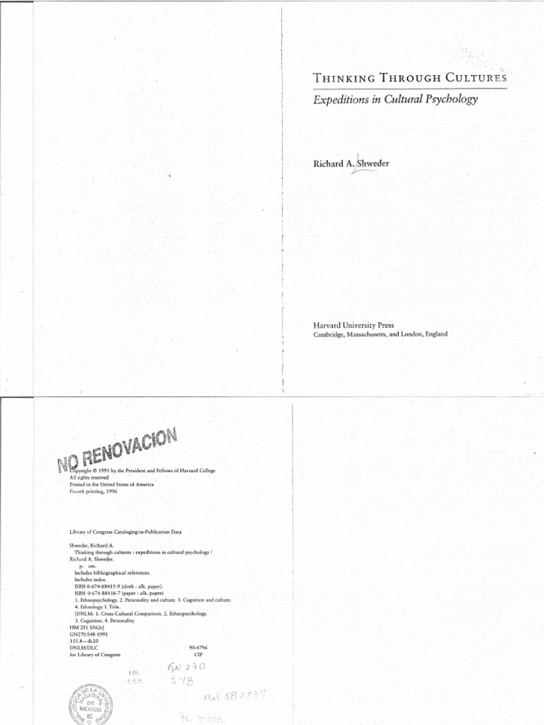 Shweder, Richard (1991) - Thinking Through Cultures | PDF | Foreign ...