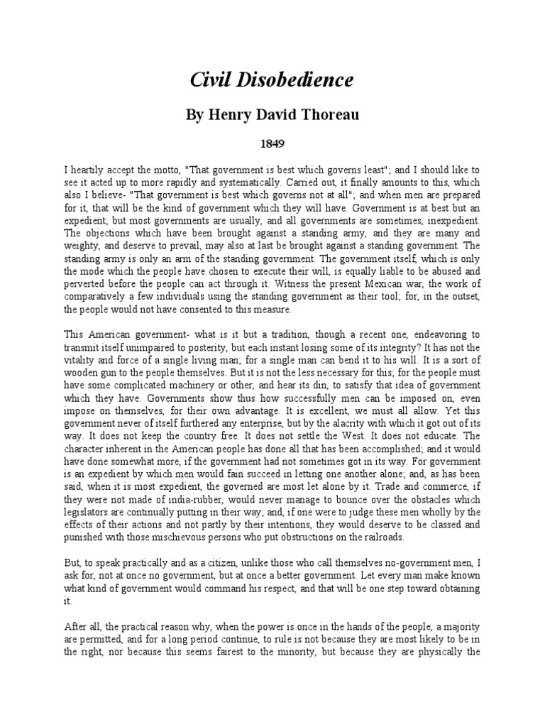 Civil Disobedience: by Henry David Thoreau | PDF | Conscience | Civil ...