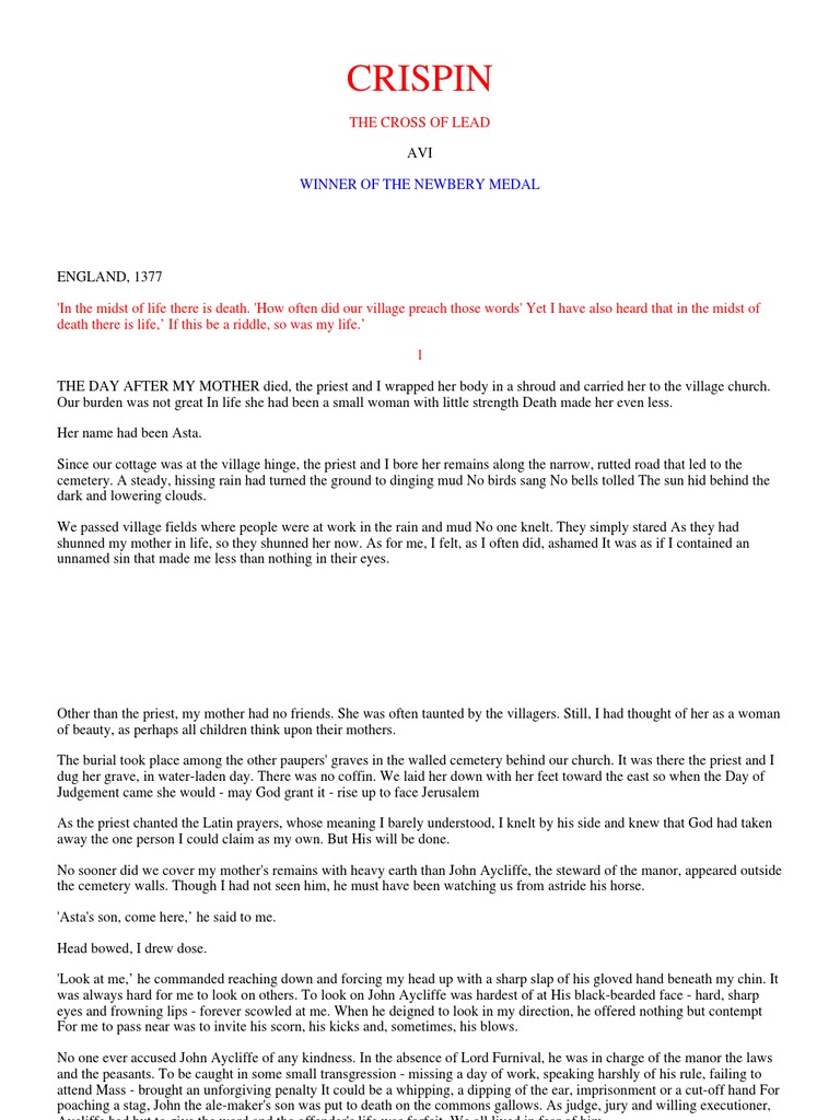 Crispin - The Cross of Lead - Avi | PDF | Confession (Religion) | Serfdom