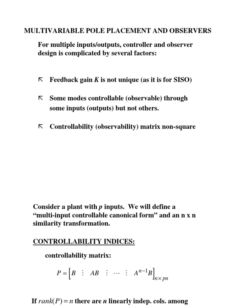 MIMO Pole Placement | PDF | Matrix (Mathematics) | Mathematical Concepts