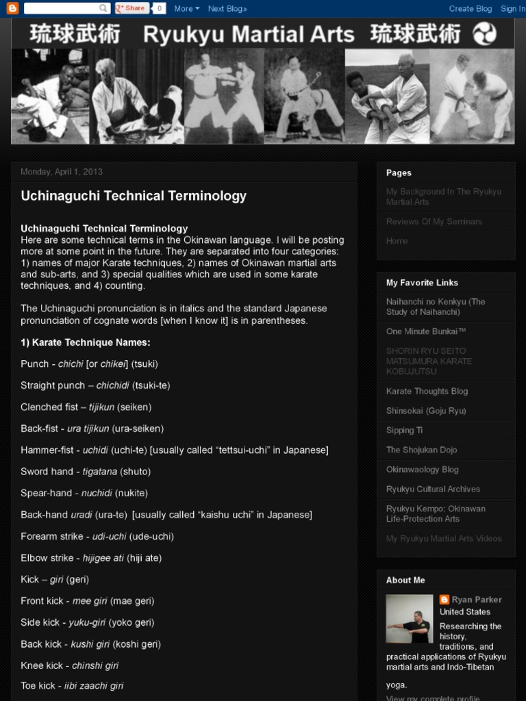 Uchinaaguchi Technical Terminology For Okinawan Karate | PDF