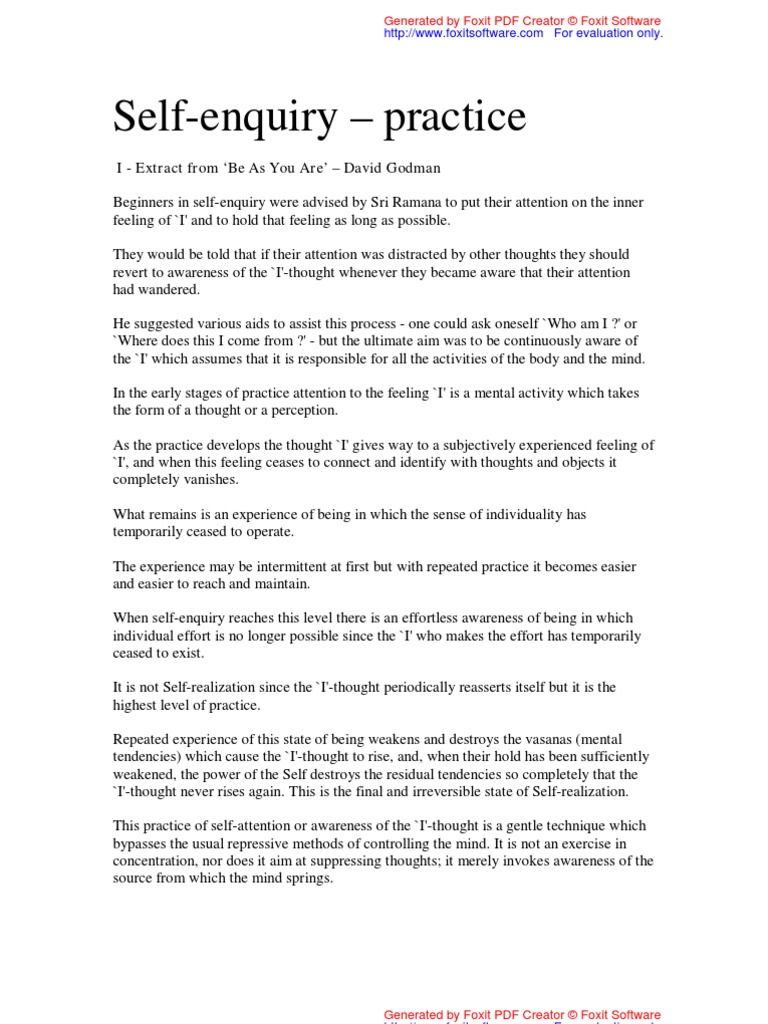 Self-Enquiry - Practice: I - Extract From Be As You Are' - David Godman ...