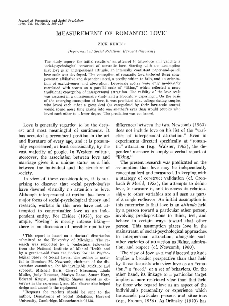 Measuring Romantic Love: Rubin's Scale | PDF | Romance (Love ...
