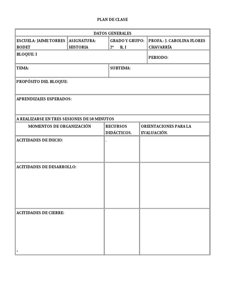 Formato Plan Clase | PDF | Ciencias sociales | Historia