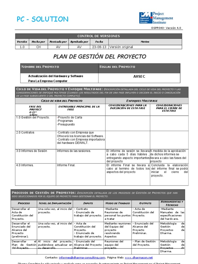 1 Ejemplo Plan de Gestion Del Proyecto - Juan Noa S | PDF | Gestión de ...