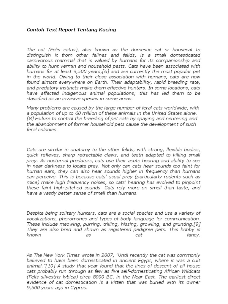Contoh Text Report Tentang Kucing | PDF | Cats | Predation