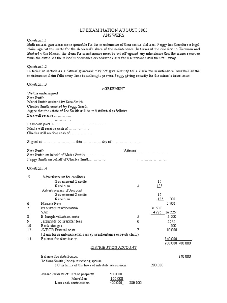 LP Examination August 2003 Answers | PDF | Law And Economics | Common Law