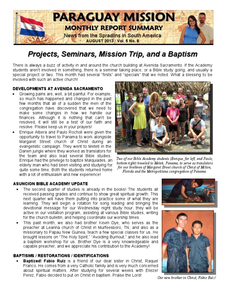 Mission Report - AUG 2013 | Missionary (Lds Church) | Churches Of Christ