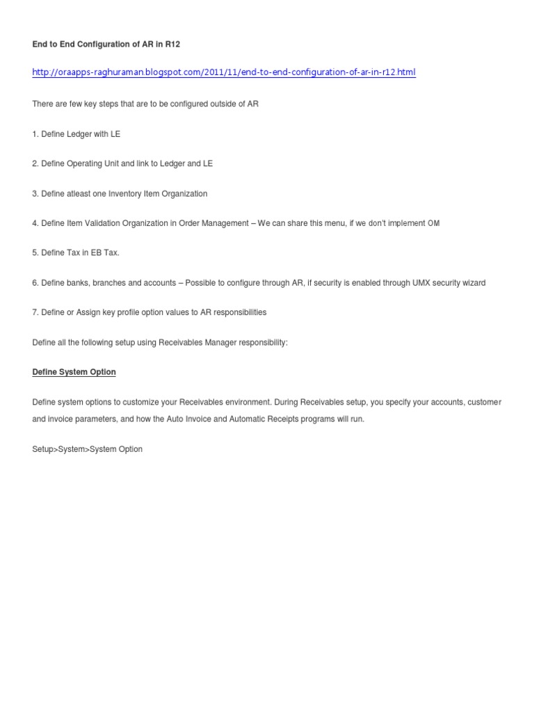 End To End Configuration of AR in R12 | PDF | Debits And Credits | Invoice