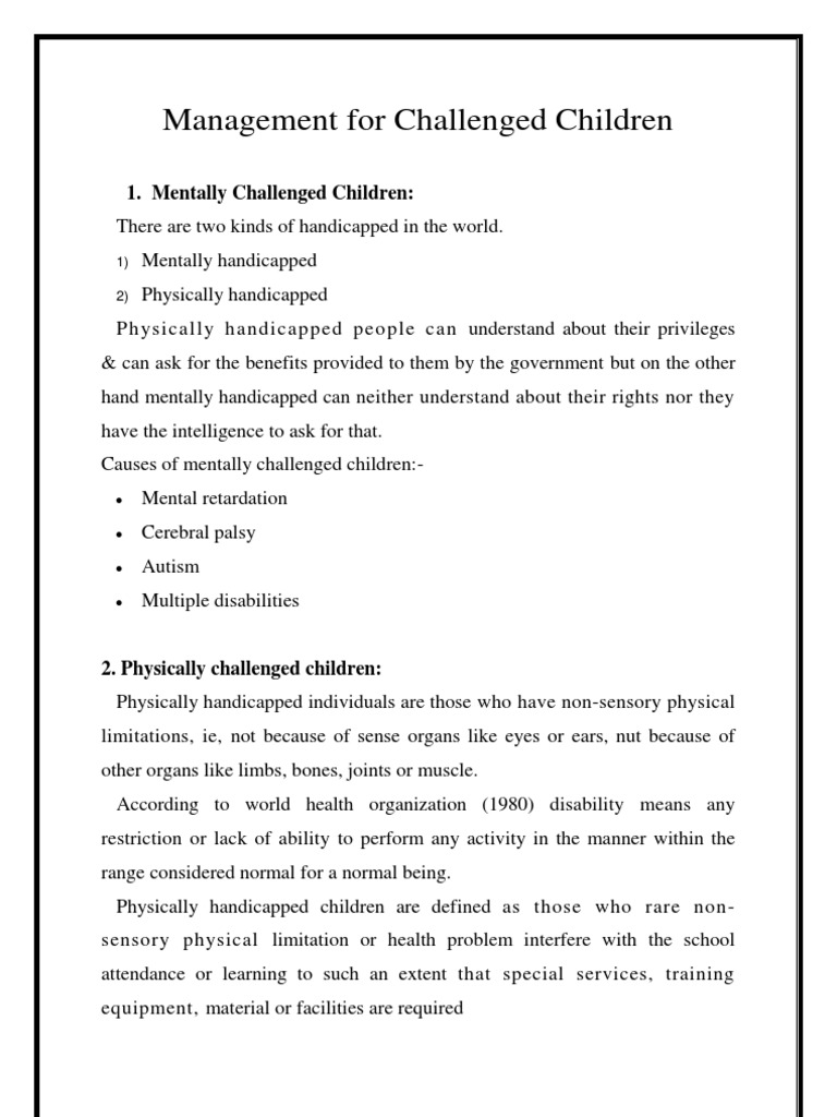 Management of Challenged Children | PDF | Intellectual Disability ...