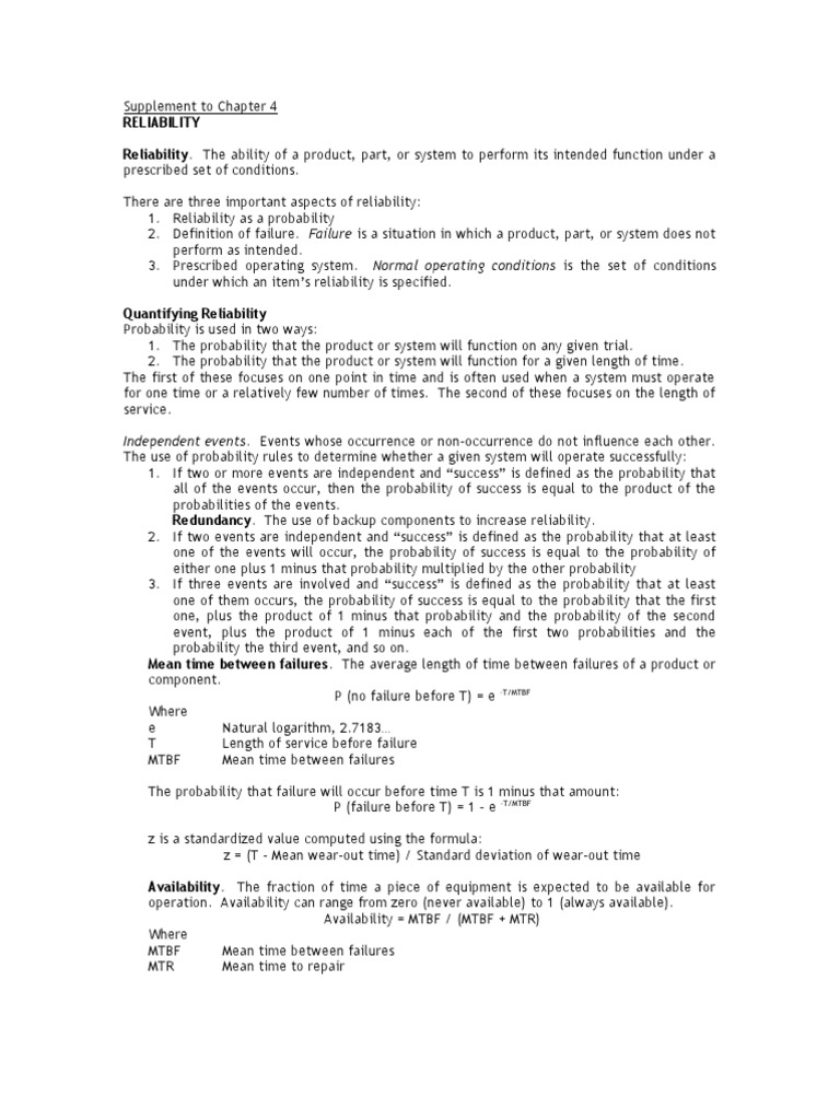 Supplement To Chapter 4 | PDF | Reliability Engineering | Systems Engineering