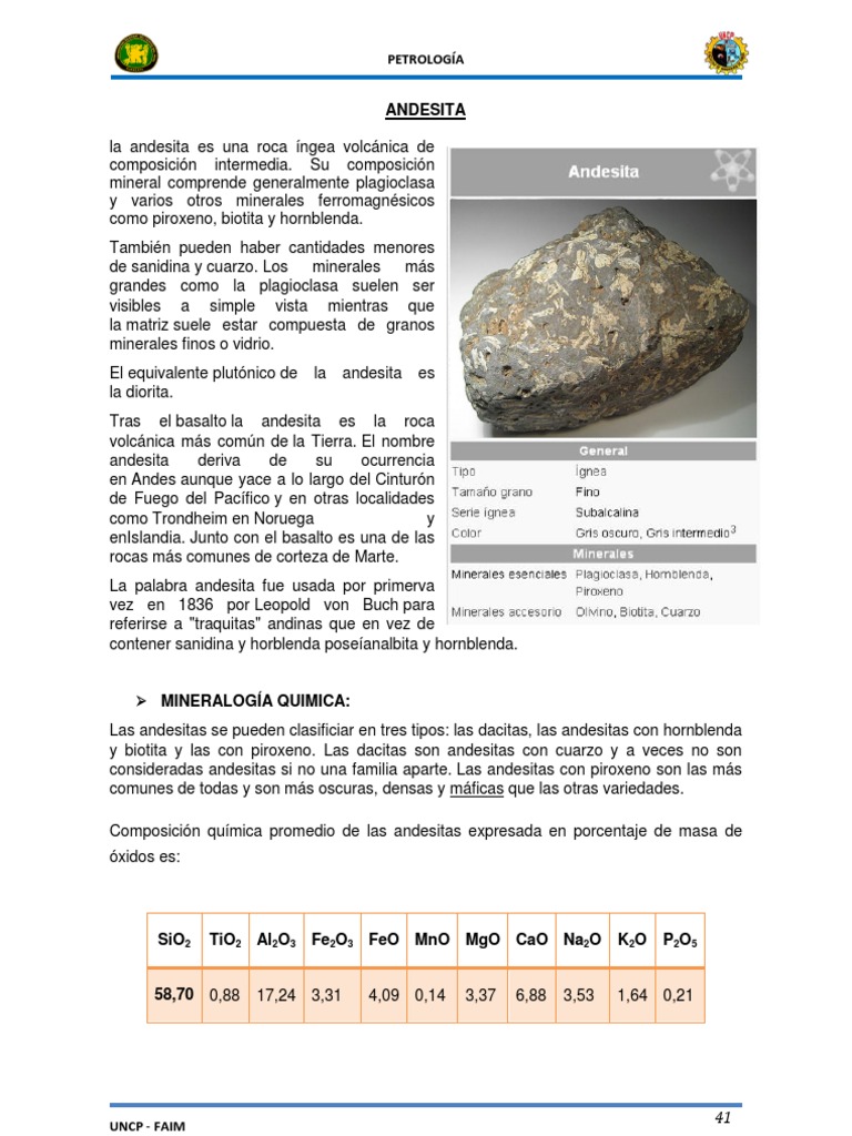 Composición y Usos de la Andesita | PDF | Roca ígnea | Petrología