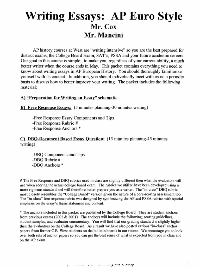 AP Euro Writing Packet | Download Free PDF | Essays | Argument