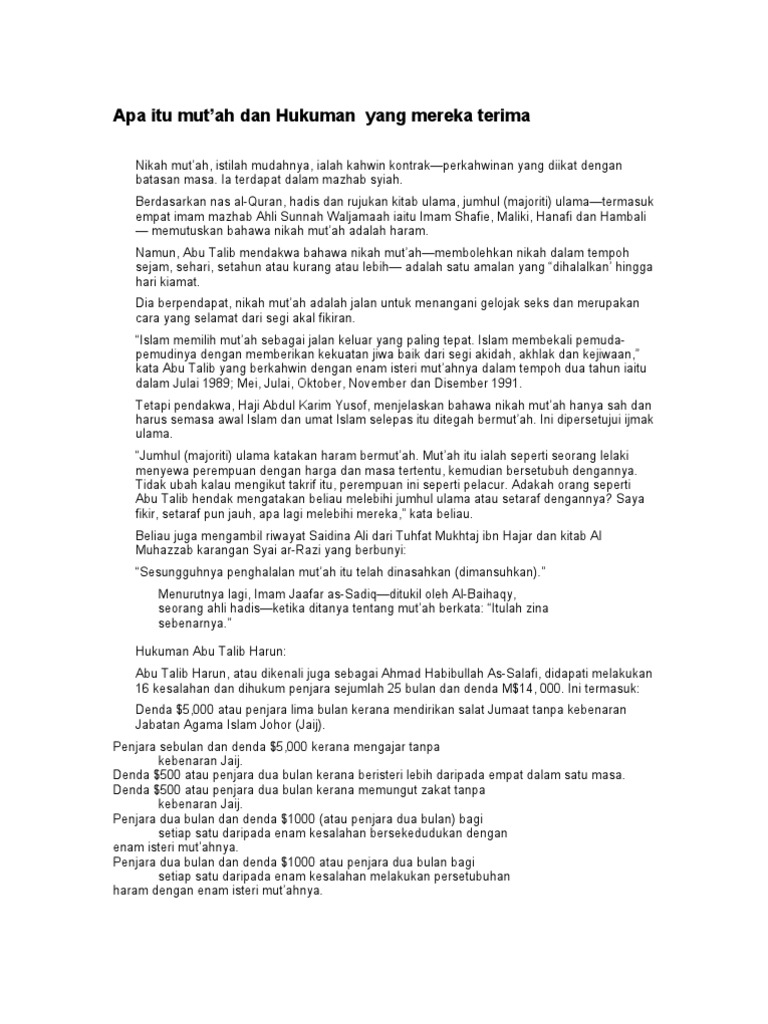 Apa Itu Mut'Ah Dan Hukuman Yang Mereka Terima | PDF | Agama & Spiritualitas