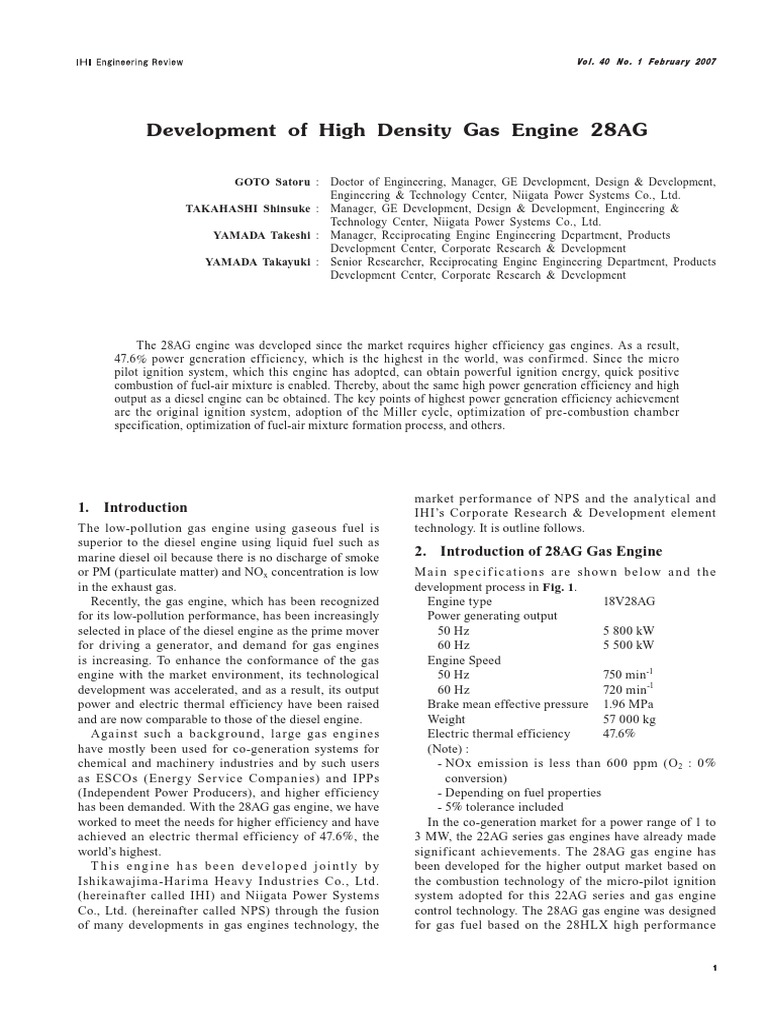 Development of High Density Gas Engine 28AG: Vo L - 40 N o - 1 2007 ...