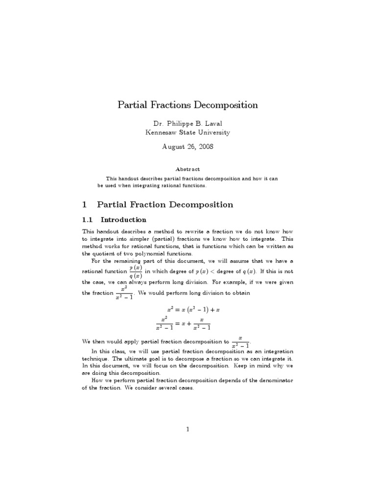 Partial Fraction Decomposition | PDF | Fraction (Mathematics) | Applied ...