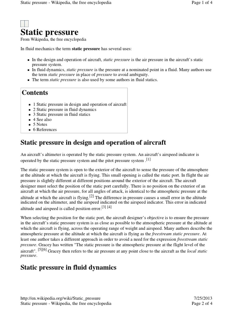 Static Pressure: From Wikipedia, The Free Encyclopedia | PDF | Chemical ...