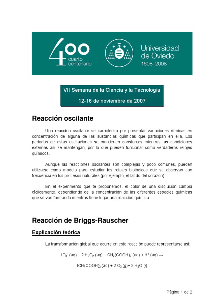 Reacción de Briggs - Rauscher | PDF | Ciencia y matemática