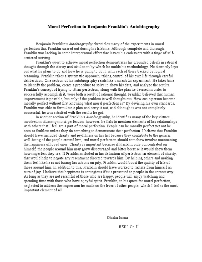 Moral Perfection in Benjamin Franklin | PDF | Perfection | Benjamin ...
