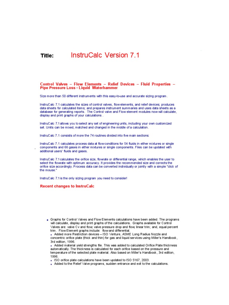 Instrucalc 71 | PDF | Valve | Flow Measurement