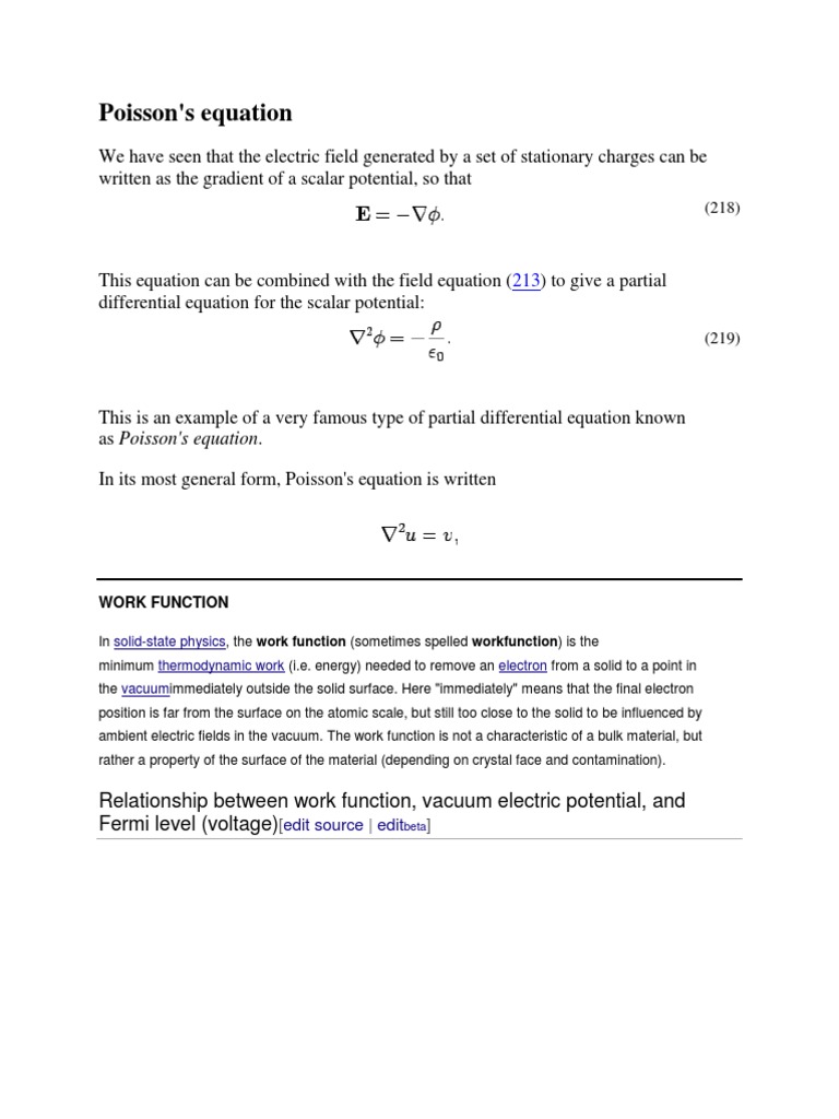 Poisson's Equation: Relationship Between Work Function, Vacuum Electric ...