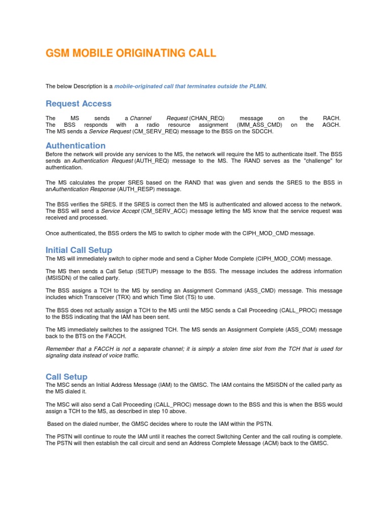 GSM Mobile Originating Call: Request Access | PDF | Digital Technology ...