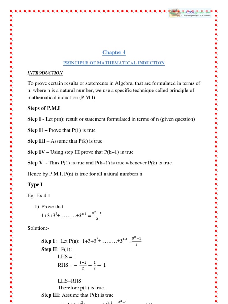 11 Maths Notes 04 Principle of Mathematical Induction | PDF | Natural ...