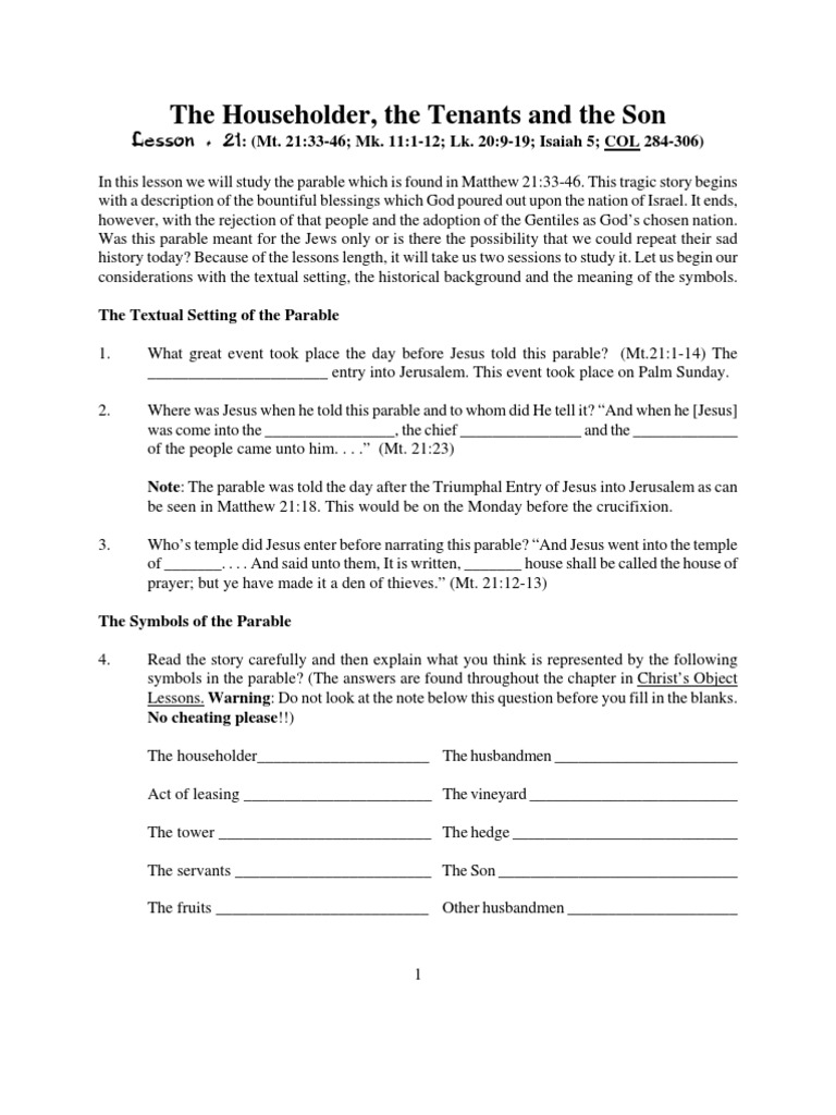 21 - Parables the Householder, The Tenants and the Son | Gospel Of ...