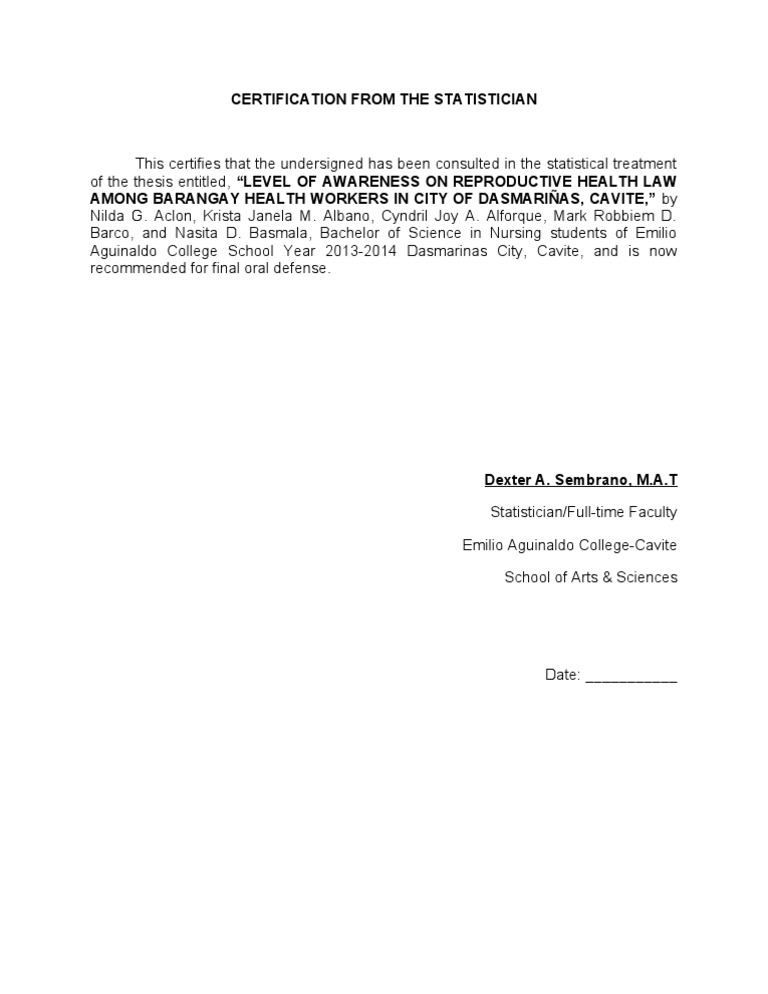 Certification From The Statistician | PDF