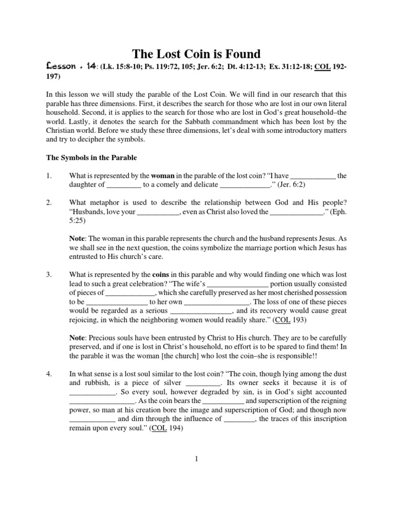 Parable of the Lost Coin Explained | PDF | Ten Commandments | Biblical ...