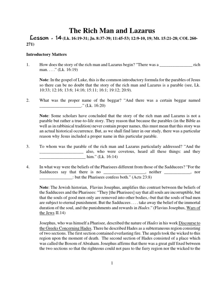 04 - Parables The Rich Man and Lazarus | PDF | Pharisees | Jesus