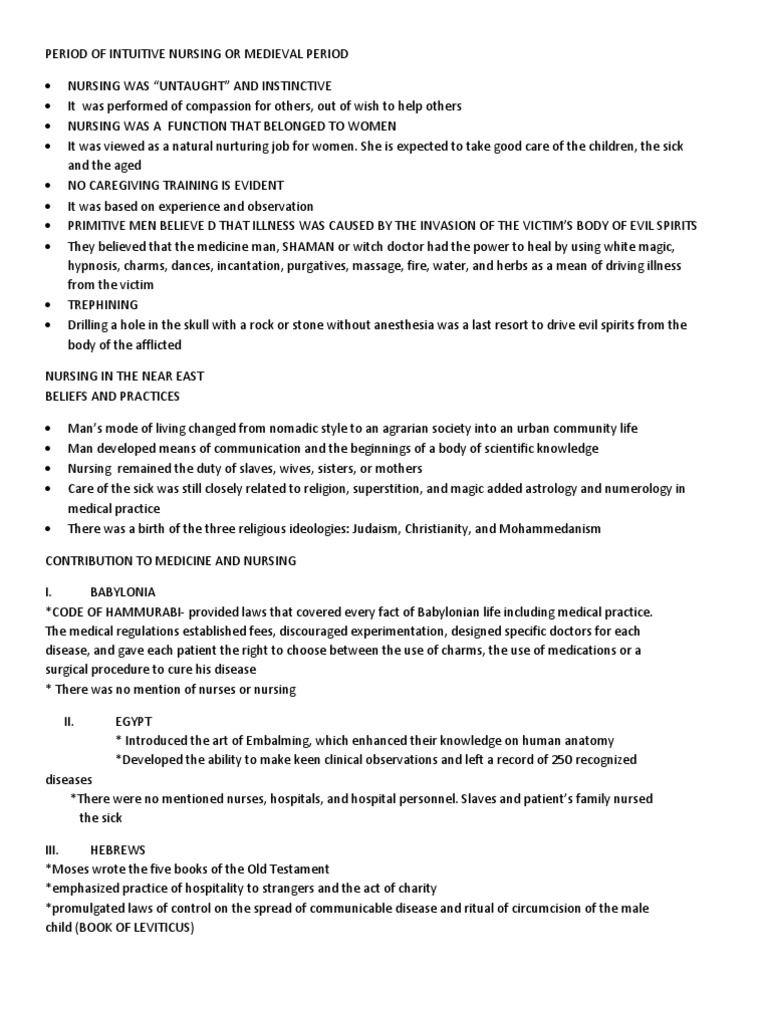 PERIOD OF INTUITIVE NURSING OR MEDIEVAL PERIOD.docx | Nursing | Medicine