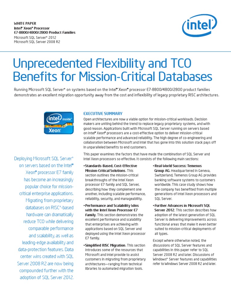 SQL Server 2012 Intel Flexibility and TCO Benefits For Mission Critical ...