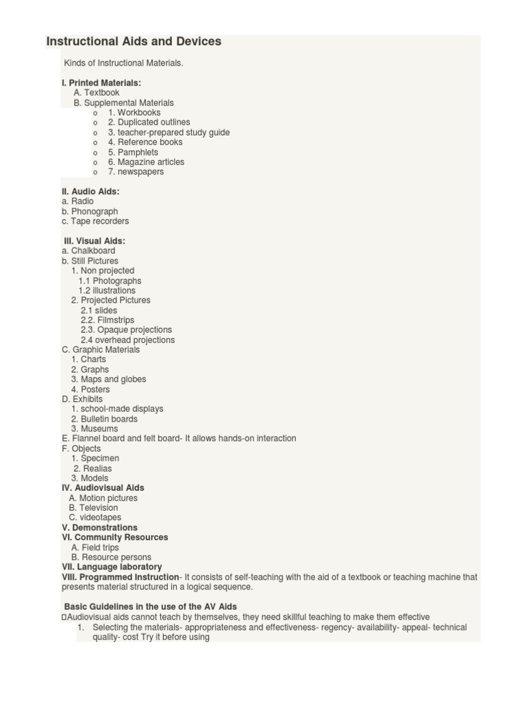 Instructional Aids and Devices | PDF | Classroom Management | Teachers