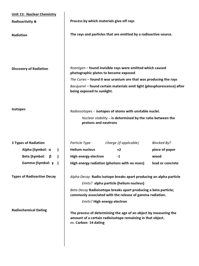 Unit 13 - Nuclear Chemistry - Notes - KEY | PDF | Radioactive Decay ...