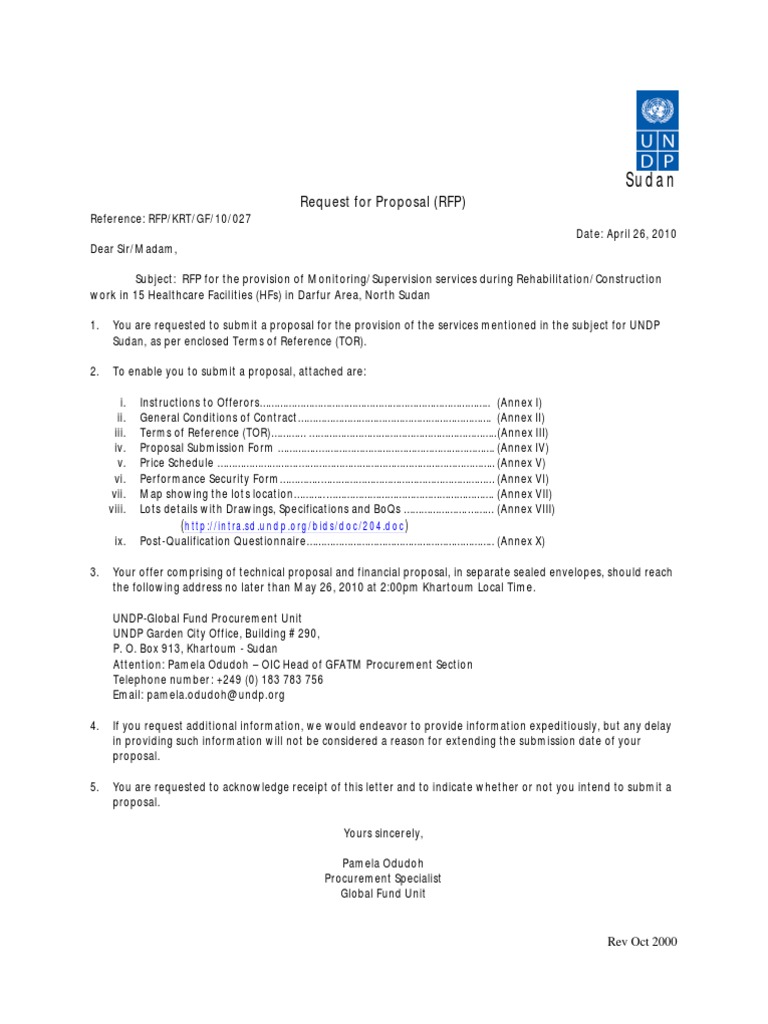 Sudan: Request For Proposal (RFP) | PDF | Offer And Acceptance | Indemnity