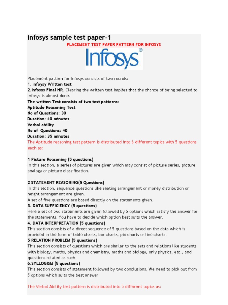 Placement Test Paper Pattern For Infosys