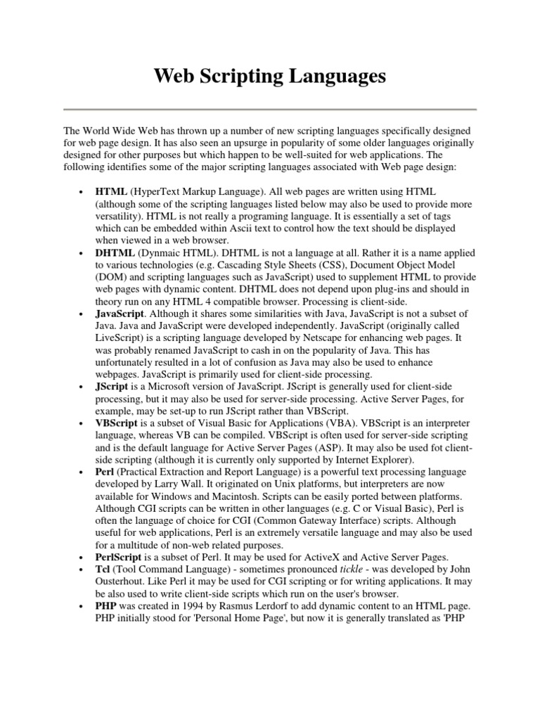 Web Scripting Languages | PDF | Dynamic Web Page | Scripting Language